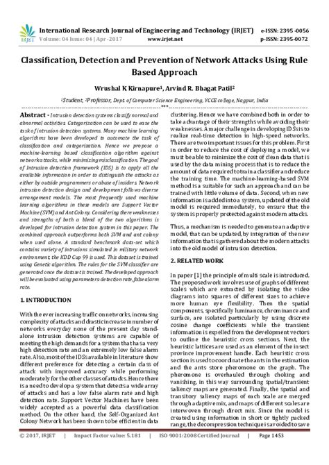 Pdf Classification Detection And Prevention Of Network Attacks Using
