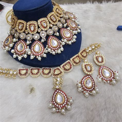 Heavy Kundan Maroon Meenakari Choker Necklace Set Regal Elegance And