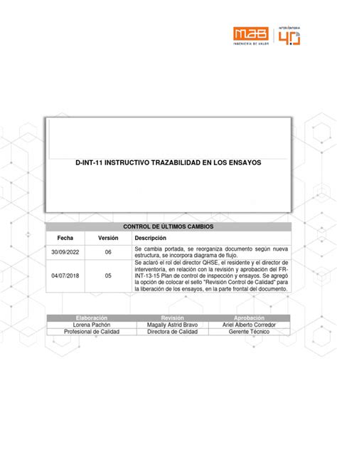D Int 11 Instructivo Trazabilidad Ensayos Pdf Laboratorios