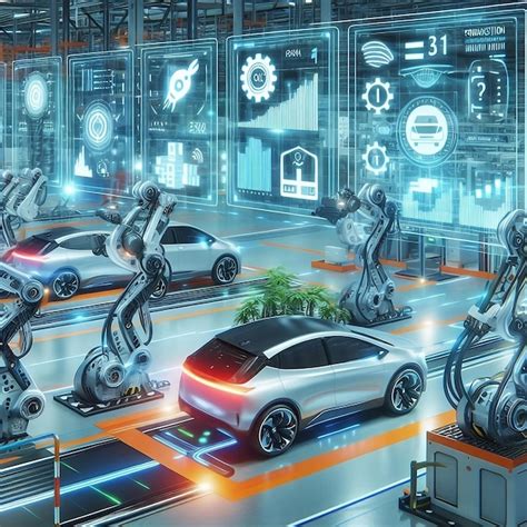 Premium Photo Automated Robotics Futuristic Electric Cars Factory Production Line With