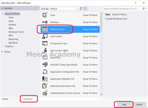 Adding New Windows Forms In C Windows Application