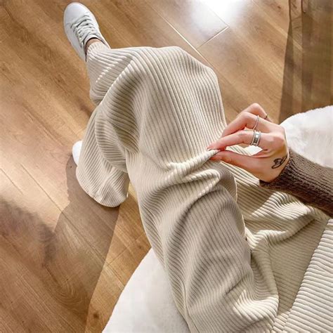 มี 8 สี กางเกงลูกฟูกขายาว เอวสูง ขากว้าง ทรงหลวม สำหรับผู้หญิง รุ่นใหม่ปี เสื้อผ้าแฟชั่นผู้หญิง