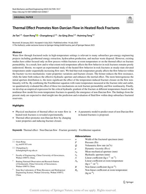 Thermal Effect Promotes Non Darcian Flow In Heated Rock Fractures