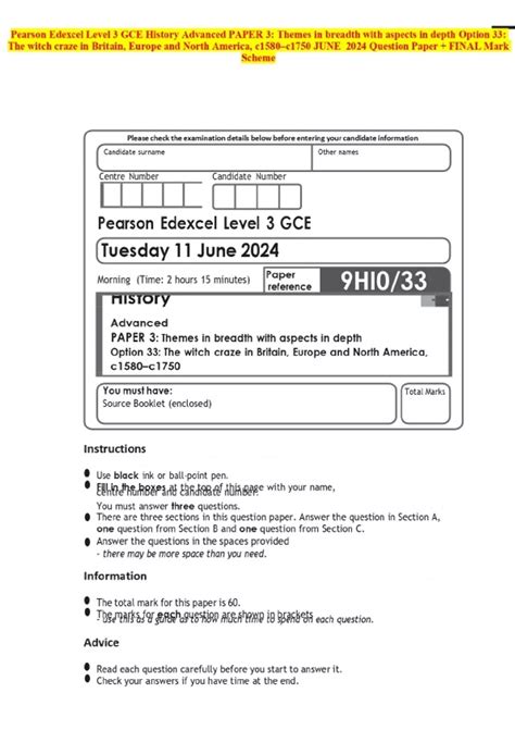 Pearson Edexcel Level 3 Gce History Advanced Paper 3 Themes In Breadth With Aspects In Depth