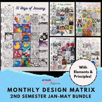 Design Matrix Drawing 2nd Semester Bundle Art Daily Warm Up Elements Principles