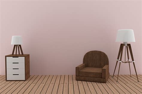 3d에서 핑크 방 디자인에서 두 개의 램프와 소파 렌더링 이미지 0명에 대한 스톡 사진 및 기타 이미지 0명 가구 갈색 Istock