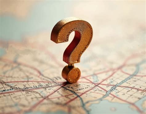 Golden Question Mark Pin On Detailed Map Conceptual Visualization Of Travel Navigation