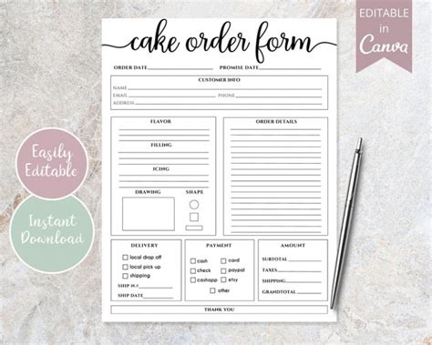 Cake Decorating Order Form Template