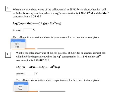 Solved What Is The Calculated Value Of The Cell Potential At
