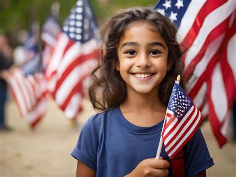 Premium Photo Happy Smiling Cute Girl Holding A Small Usa Flag