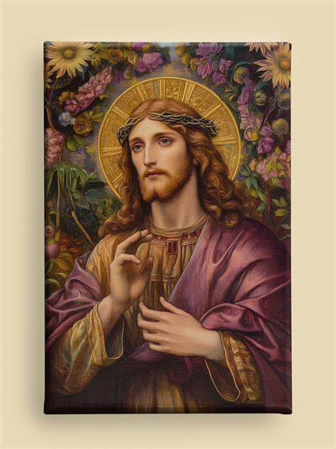 Floral Pre Raphaelite Jesus Canvas Christian Wall Art Jesus Christ