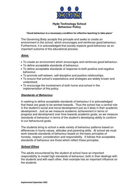 Aims Hyde Technology School Behaviour Policy Pdf Classroom