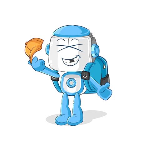 휴머노이드 로봇은 학교 벡터 만화 캐릭터로 이동합니다 프리미엄 벡터