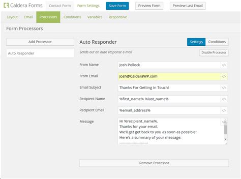 Using The Caldera Forms Auto Responder Processor WordPress Form