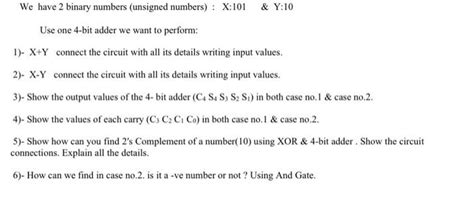 Solved We Have 2 Binary Numbers Unsigned Numbers X101