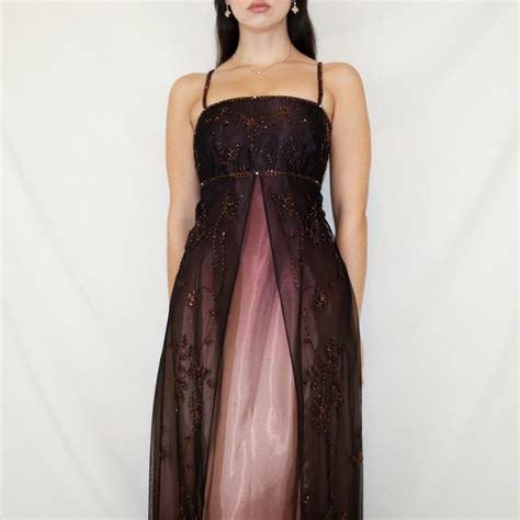 Vintage Y2k Copper OmbrÉ Beaded Empire Waist Prom Depop