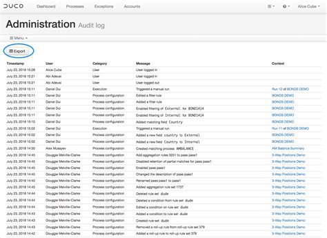 Viewing The Audit Log Duco Viewing The Audit Log Duco