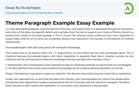 Theme Paragraph Example Essay Example