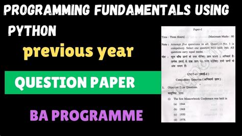 Programming Fundamentals Using Python Previous Year Question Paper Ba Programme Youtube