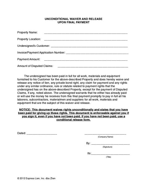 Unconditional Lien Waiver Template