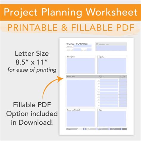 Project Planning Worksheet Digital Pdf Downloadable Printable Fillable