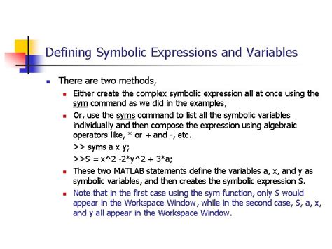 Symbolic Mathematics Symbolic Mathematics N N In Matlab