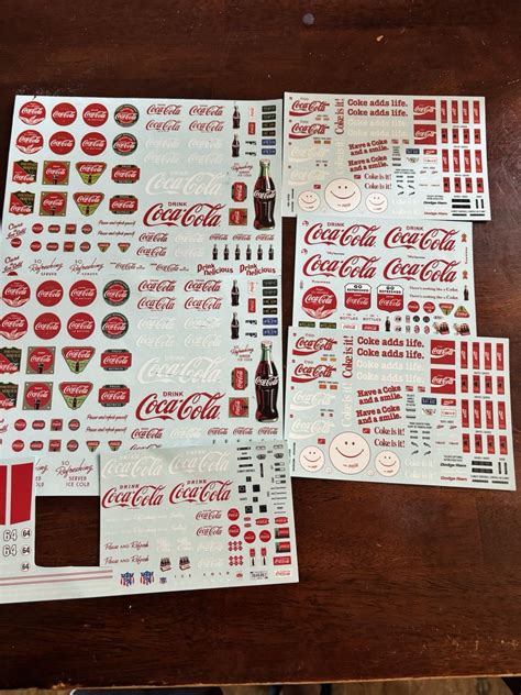 6 Sheets 124 Model Car Coca Cola Waterslide Decals Machine And
