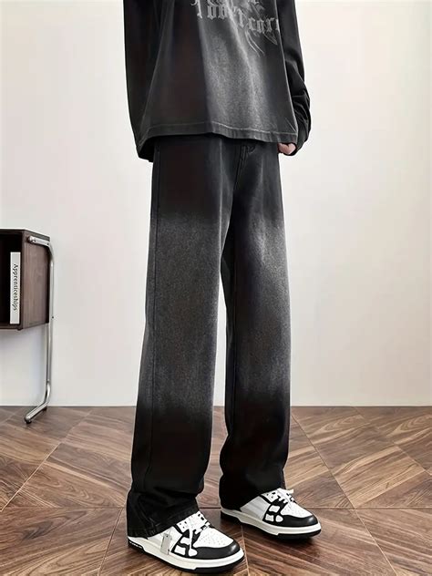 남성용 그라데이션 컬러 워싱 데님 바지 포켓이 있는 캐주얼 코튼 혼방 바렐 진 야외 활동을 위한 선물로 좋 Temu