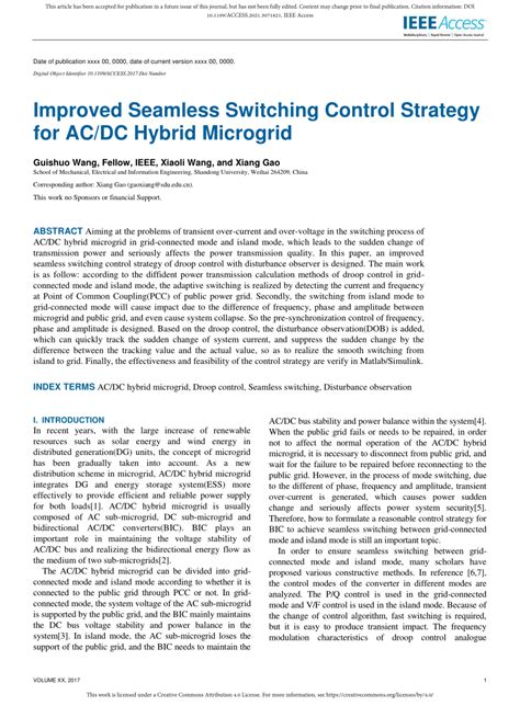 Pdf Improved Seamless Switching Control Strategy For Ac Dc Hybrid Microgrid