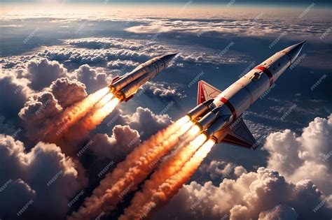 Hypersonic Missiles A Combat Rocket Is Flying Above The Clouds Missile