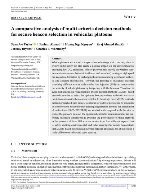 Pdf A Comparative Analysis Of Multi‐criteria Decision Methods For Secure Beacon Selection In