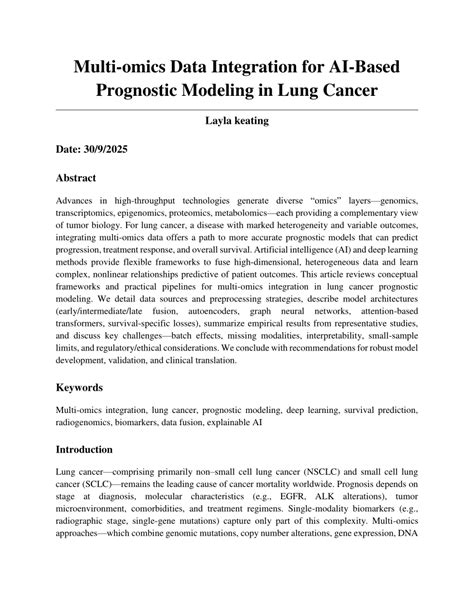 Pdf Multi Omics Data Integration For Ai Based Prognostic Modeling In Lung Cancer