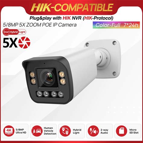 Hikvision 호환 가능한 8mp 불릿 카메라 Poe 스마트 듀얼 라이트 풀 컬러vu Ir 5mp 내장 마이크 스피커