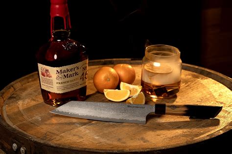 This Damascus Steel Chefs Knife Has A Makers Mark Bourbon Barrel Handle Maxim