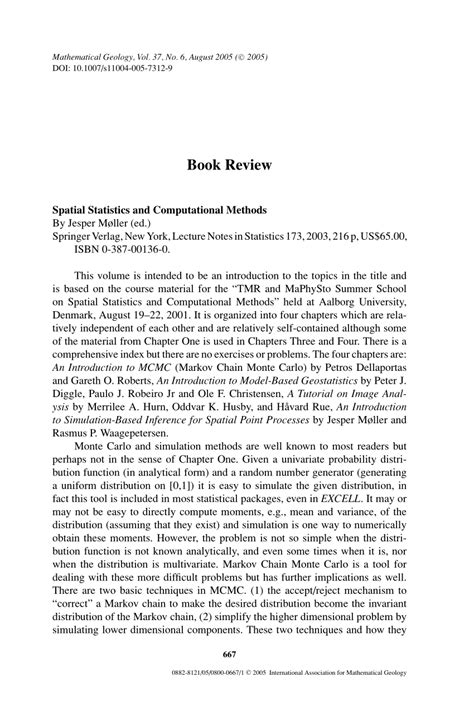 Pdf Spatial Statistics And Computational Methods