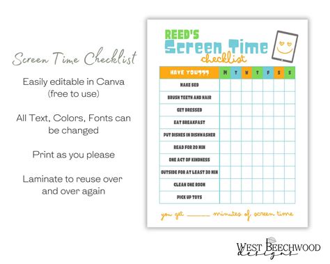 EDITABLE Screen Time Checklist Screen Time Chart Daily Screen Time Tracker Summer Screen