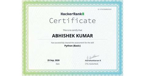 Hackerrank Abhishek Kumar