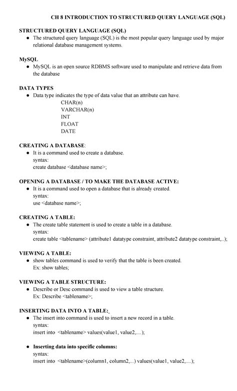 Ch 8 Sql Introduction To Structured Query Language Sql Notes Studocu