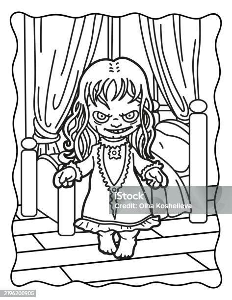 어린이를 위한 색칠 공부 침실에 소름 끼치는 소녀 성인을 위한 색칠 공부 할로윈 할로윈을 위한 색칠 공부 0명에 대한 스톡 벡터 아트 및 기타 이미지 Istock