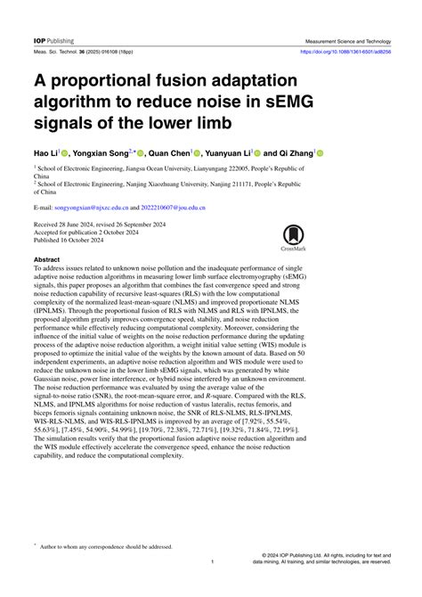 A Proportional Fusion Adaptation Algorithm To Reduce Noise In Semg