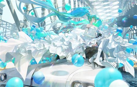 Wallpaper Auto Girl Balls Bouquet Hatsune Miku Vocaloid Wedding