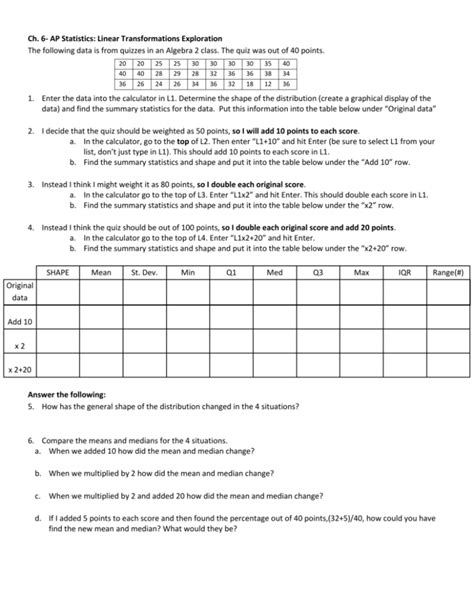 Linear Transformations In Statistics Quiz Score Analysis