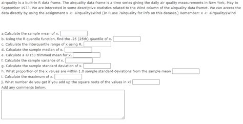 Solved Airquality Is A Built In R Data Frame The Airquality