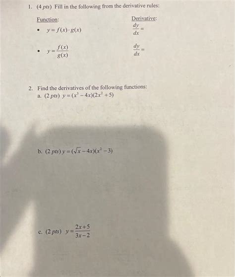 Solved 1 4 Pts Fill In The Following From The Derivative