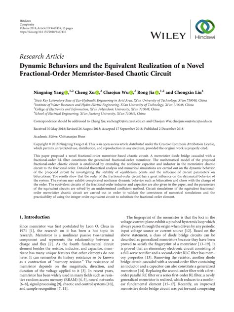Pdf Dynamic Behaviors And The Equivalent Realization Of A Novel Fractional Order Memristor