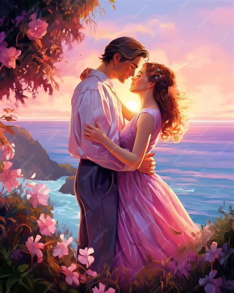 Romantic Artwork Woman And Man Hugging Each Other Premium Ai