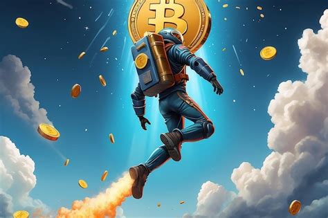 Premium Photo Bitcoin Skyrocketing Man With Jetpack Flying Upwards With Bitcoins In The Sky