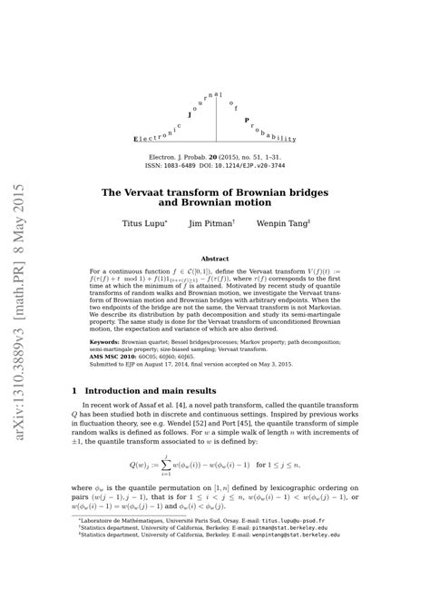 Pdf The Vervaat Transform Of Brownian Bridges And Brownian Motion