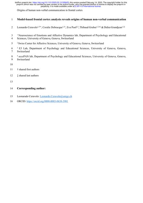 Pdf Model Based Frontal Cortex Analysis Reveals Origins Of Human Non Verbal Communication
