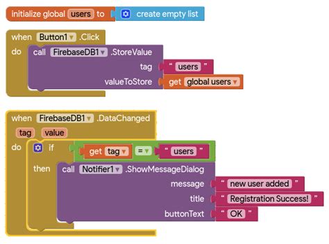 Register User Using Firebasedb With Notifier Mit App Inventor Help